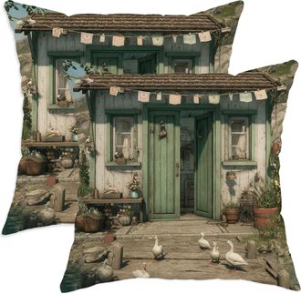 Generic Charming Farmhouse Dekokissenbez&uuml;ge, rustikales gr&uuml;nes Landhaus, f&uuml;r den Au&szlig;enbereich, f&uuml;r Zuhause, Sofa, Bett, Couch, Fr&uuml;hlingsdekoration, 40,6 x 40,