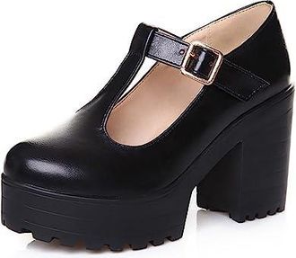 Generic Mary Jane Chaussures à plateforme gothique pour femme - Escarpins à talon bloc - Talons hauts épais - Sangle en T - Boucle - Sandales à lanières - Tal