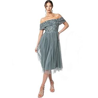Maya Maya Berry Embellished Halter Neck Maxi Dress Robe de Demoiselle dhonneur, Vert bruyant., 34