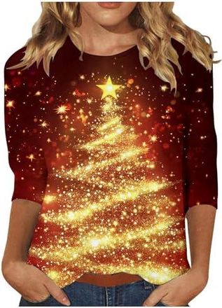 Generic Pull Noel Femme Chemise de Noël Manches Longues Pull De Noel Col Rond Chaud Ugly Sweat Noel Rigolo Pull de Noel Chemisier de Noël Amusant Noël Sweat P