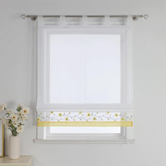 Joyswahl Voile Raffrollo mit Schlaufen Raffgardinen Wohnzimmer Fenster Vorhänge Landhaus Bändchenrollo Transparent Rollo Bestickt BxH 120x150cm Gelb 1 Stück