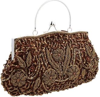 BESPORTBLE HEMOTON Pochette de Soir&eacute;e pour Femme Brod&eacute;e &agrave; la Main en Tissu R&eacute;sistant Paquet &agrave; Main Vintage Couleur Caf&eacute; Accessoire &Eacute;l&eacute;gant pour Banquets et Occas