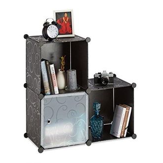 Relaxdays Stufenregal schwarz, Treppenregal Kunststoff, Regalsystem Steckregal, Standregal klein, 3 Fächer, DIY, black