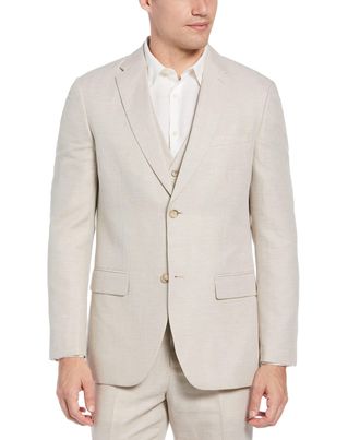 Perry Ellis Herren Linen-Blend Suit Jacket Blazer, Fischgr&auml;te aus nat&uuml;rlichem Leinen, 56
