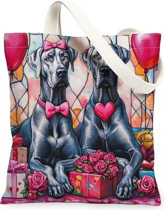 Generic Sac fourre-tout en toile r&eacute;utilisable pour la Saint-Valentin - Motif dogue allemand - 33 x 38 cm - Pour femme et couple