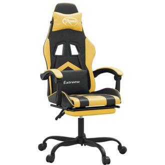 vidaXL Gaming-Stuhl mit Fu&szlig;st&uuml;tze Drehbar Schwarz & Golden Kunstleder vidaXL