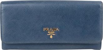 Prada Portemonnaie - Prada Bleu Saffiano Leather Wallet - Gr. unisize - in Blau - f&uuml;r Damen