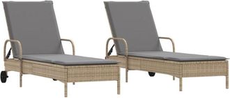 vidaXL Sonnenliegen mit Auflagen 2 Stk. Beige Poly Rattan Vidaxl