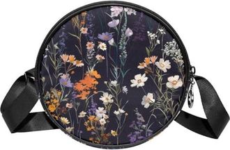 Generic Sac &agrave; bandouli&egrave;re rond pour femme, motif floral color&eacute; Wildflorals avec fermeture &eacute;clair, bretelles r&eacute;glables, sac &agrave; main rond d&eacute;contract&eacute; pour femmes