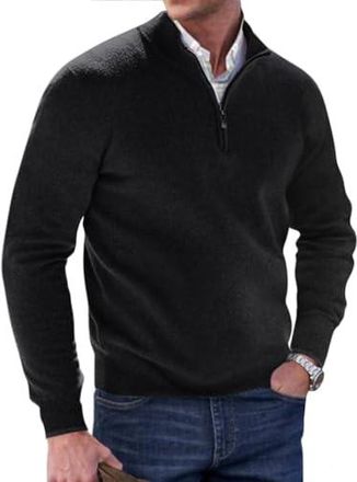Minetom Pull Homme Pull À Col Roulé avec Fermeture Eclair Manches Longues 1/4 Zip Col Montant Pullover en Tricoté dhiver Sweater A Noir XL