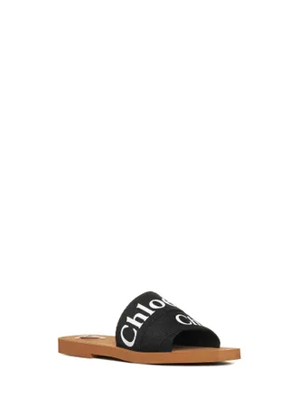 Chlo&eacute; Womens Flat Linen Sandals Black