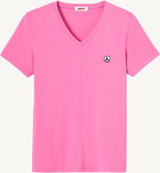 Jott T-shirt uni col V femme en coton biologique Rose intense Cancun - Taille XS