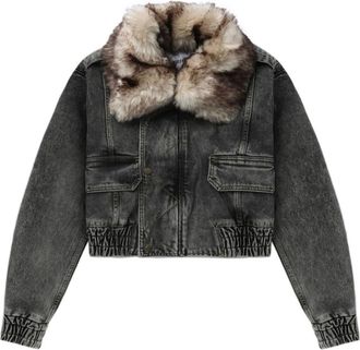 Vaquera Cropped-Bomberjacke aus Denim - Schwarz