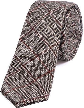 DonDon Fine cravate de coton pour hommes 6 cm - rouge foncé noir brun à carreaux Taille unique