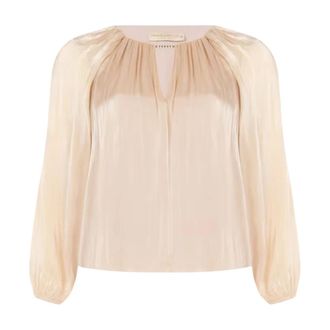 Rinascimento Flie&szlig;ende Curvy Bluse aus laminiertem Satin - - Blouses & Shirts - Damen - Beige - L