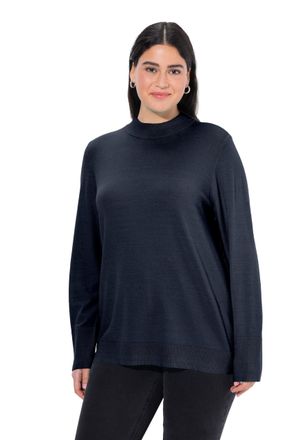 Ulla Popken Damen gro&szlig;e Gr&ouml;&szlig;en &Uuml;bergr&ouml;&szlig;en Plus Size Pullover, Stehkragen, Langarm, Rippb&uuml;ndchen Marine 46+ 822010130-46+