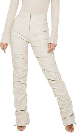 Generic Pantalon Simili Cuir Femme Taille Haute avec Fermeture &eacute;clair Legging Cuir Femme Sexy Grande Taille Pantalon Skinny Femme Extensible Chic Pas Cher Con