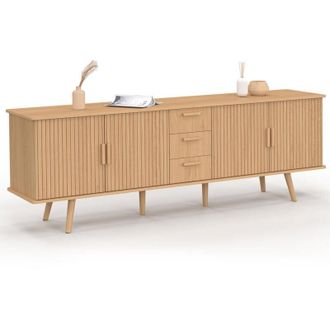 IDMarket Idmarket - Buffet 180 cm juliette xxl 4 portes et 3 tiroirs lattes tasseau bois coloris ch&ecirc;ne