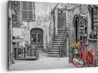 Arttor Bilder auf Leinwand 100x70cm Leinwandbild mit Rahmen Rot Fahrrad Allee Groß Wanddeko Bild Schlafzimmer Küche Deko Wandbilder Dekoration Wohnzimmer Wal