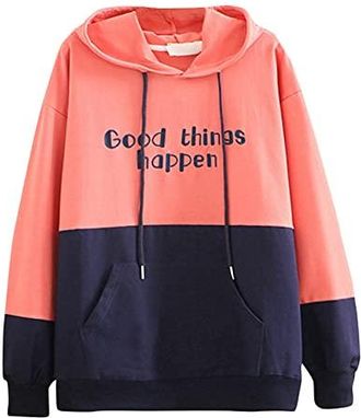 Generic Sweat à capuche pour femme - Manches longues - Couleurs assorties - Style décontracté - Kawaii - Joli pull rose avec cordon de serrage - Bloc de coule