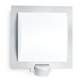 Steinel Au&szlig;enleuchte L 20 S silber, Wandleuchte mit 180&deg; Bewegungsmelder, Max. 10 m Reichweite, schlagfest, E27, Max. 60 W