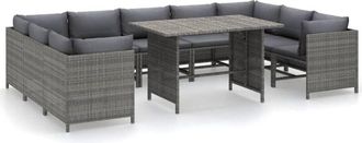 vidaXL 10-tlg. Garten-Lounge-Set mit Kissen Poly Rattan Grau - Vidaxl