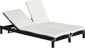 OUTSUNNY Polyrattan Doppelliege Sonnenliege Gartenliege für 2 Personen Relaxliege Luxus Lounge 5-stufige Rückenlehne Metall PE Rattan Weiß 196 x 120 x 28 cm