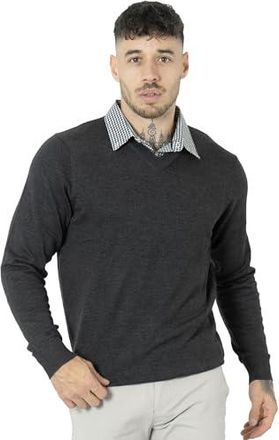 Noroze Hommes Pull-Over Faux col Manche Longue Pull tricoté Chandail Pullover Sweat-Shirt (XXL, Anthracite)