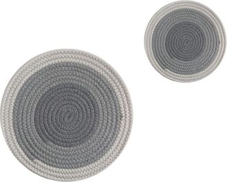 BESPORTBLE Homoyoyo Baumwollseil Tischset Rund 2 St&uuml;ck Saugf&auml;hige W&auml;rmeisolierende Untersetzer Hitzebest&auml;ndig Grau Wei&szlig; 18cm 30cm Schutz f&uuml;r Tischplatten im Wohn