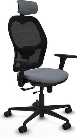 Piqueras y Crespo Ergonomischer Computerstuhl mit 3D-Armen, h&ouml;henverstellbare Lendenwirbelst&uuml;tze und h&ouml;henverstellbares Kopfteil, Schwarz / Grau