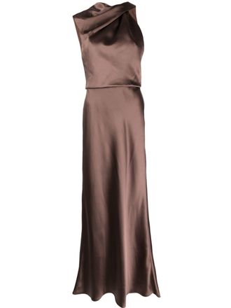 Amsale Asymmetrisches Abendkleid aus Satin - Braun