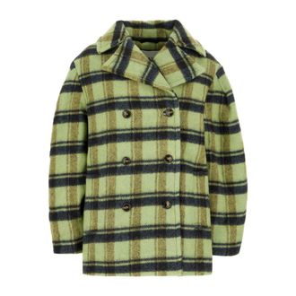 Ganni Femme, Manteaux, Vert, Taille: 38 FR Check Oversized Brushed Midi Coat