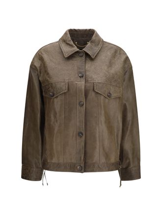 Golden Goose Embossed Calf Leather Jacket - Green