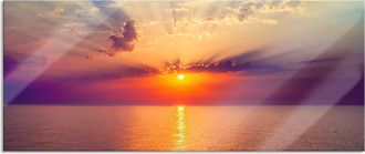 Pixxprint Glasbild Panorama, Wandbild aus Echtglas, Meer im Sonnenaufgang, 120x50 cm, inkl. Aufhängung und Abstandshalter