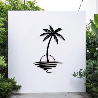 Generic Wanddeko aus Metall, Palmenmotiv, Sonnenuntergangsmotiv, tropisches Strandmotiv, Palmen, Naturmotiv, f&uuml;r das Wohnzimmer (Schwarz, 76 x 51 cm)