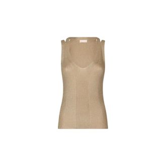 Liu Jo Femme, Tops, Jaune, Taille: 42 FR Ribbed Viscose-Lurex Knit Top