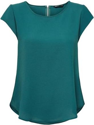 Only Damen Bluse uni Kurzarm Rundhals Shirt Top Mode Sommer TOPVIB, Couleurs:Vert, Taille:38