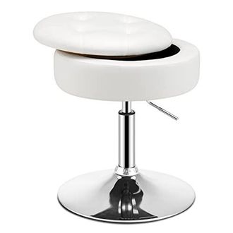 Costway Tabouret de Coiffeuse Pivotante Hauteur R&eacute;glable 51-66 CM, Tabouret de Maquillage Couvercle Amovible Rangement Cach&eacute;, pour Salon, Bureau, Barbier, Noi