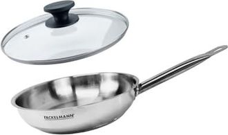Fackelmann Fackelmann 9437950 Pfannenset mit 1 Bratpfanne, 28 cm aus Edelstahl 18/8 und Glasdeckel Eterna, Pfanne für alle Herdarten, Induktionsherde, Pfanne ohn