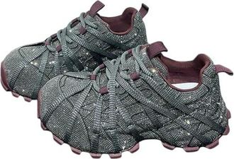 Generic YUJIEBB Baskets &agrave; plateforme &eacute;paisse en tissu &agrave; paillettes pour femme Chaussures de sport &agrave; lacets &eacute;pais, Rouge, 35.5 EU