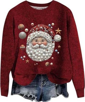 Generic Sweat-shirts de Noël pour femme - Haut de Noël - Vêtements de Noël avec perles et pierres - Imprimé de Noël - Pull à col rond - Chaud - Mode pour lhiv