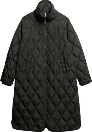 Superdry Damen Superlanger, gef&uuml;tterter Steppmantel Schwarz 38