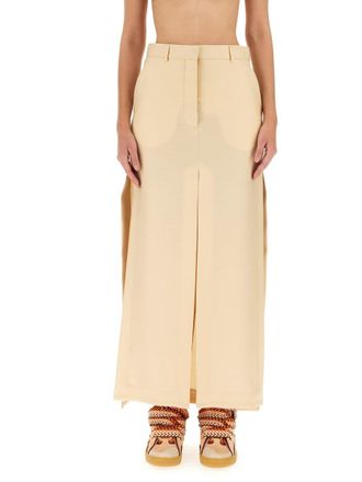 Lanvin Tailored Silk-Wool Blend Skirt - Beige