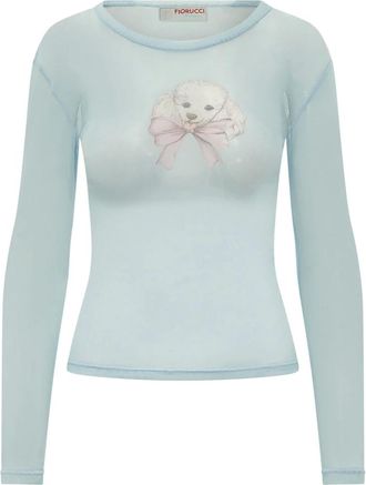 Fiorucci Femme, Tops, Bleu, Taille: 40 FR Poodle Print Tulle Top