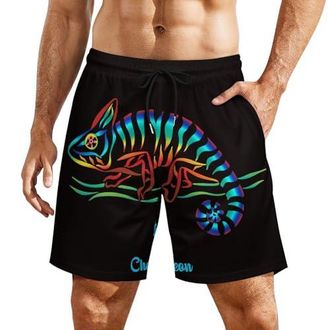 Generic Doublure en Maille Maillot De Bain Imprimé Caméléone Boardshort pour Homme Confortable Shorts De Plage pour Vacance Plage Natation XXL