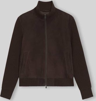 HUGO BOSS Lederjacke aus Ziegenvelours mit Strickeins&auml;tzen
