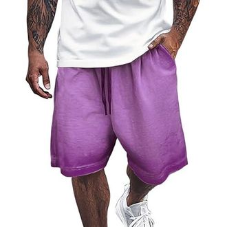 Generic Short court pour homme - Short lourd d&eacute;lav&eacute; - Bicolore - D&eacute;grad&eacute; de couleur - Grande taille ample, lilas, XXL