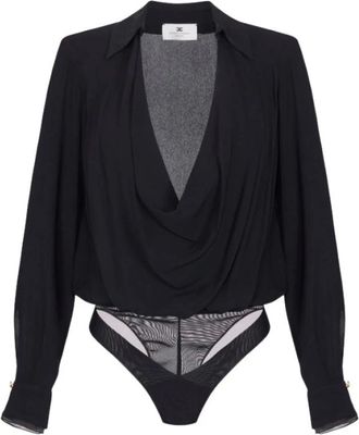 Elisabetta Franchi Femme, Tops, Noir, Taille: 38 FR Bodysuit en georgette de viscose
