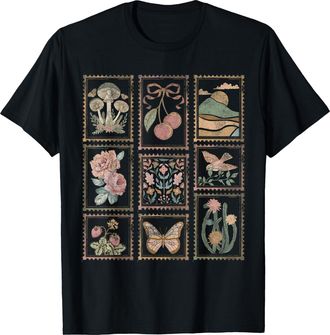 Trendy Apparel Stamps Collage Butterflys Fresh Fruit Cactus T-Shirt