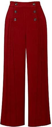 Chic Star Pantalon &agrave; boutons pliss&eacute;s pour femme, Rouge, Taille S